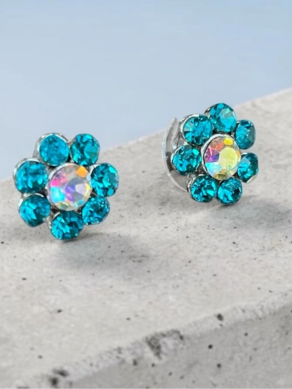 Jewelry | Vintage Style Turquoise Blue Aurora Borealis Crystal Flower ...